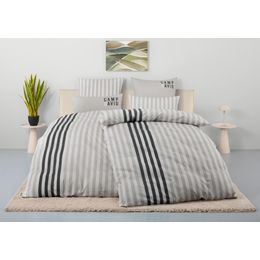 Bettw&auml;sche CAMP DAVID "Levvi", grau, B/L: 135cm x 200cm, 1 Stk., 1 Stk., Renforc&eacute;, B/L: 40cm x 80cm, 3 tlg., Renforc&eacute;, Obermaterial: 100% Baumwolle, Bettw&auml;sche, Bettw&auml;sche, NEUHEIT Bettw&auml;sche ab 135x200cm, mit Streifen & Logo-Print