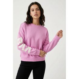 Sweatshirt Only "ONLSWEAT L/S BACK/SLEEVE PRINT SWT NOOS", Damen, Gr. S, pink (fuchsia pink detail:birch florida print), Sweatware, Obermaterial: 60% Baumwolle, 40% Polyester, bedruckt, loose fit normal, Rundhals, Rippb&uuml;ndchen, Sweatshirts Sweatshirt, Baumwollmischung, loose fit