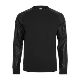 Rundhalspullover Urban Classics "Urban Classics Herren Raglan Leather Imitation Crew", Herren, Gr. S, schwarz (schwarz, schwarz), 65% Baumwolle, 35% Polyester, unifarben, normal, Rundhals, Pullover Rundhalspullover