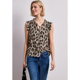 Blusentop Street One, Damen, Gr. 38, timeless beige, Stoff, 100% Viskose, gemustert, normal normal, Rundhals, R&uuml;schen, Blusen Blusentop, aus softer Viskose
