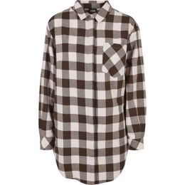 Shirtkleid Urban Classics "Urban Classics Damen Ladies Oversized Check Flannel Shirt Dress", Damen, Gr. S, US-Gr&ouml;&szlig;en, pink, braun, 100% Baumwolle, oversize, Rundhals, Kleider Shirtkleid