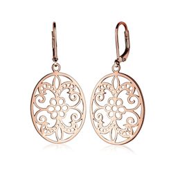 Paar Ohrh&auml;nger Elli "Ornament Blume Orientalisch Oval Schmuck Geschenk 925 Silber", rosa (rosegold), Ohrringe, Damen, onesize, ohne Stein, Silber 925 (Sterlingsilber)