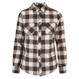 Langarmhemd Urban Classics "Urban Classics Damen Ladies Turnup Checked Flanell Shirt", Damen, Gr. L, US-Gr&ouml;&szlig;en, pink, braun, 100% Baumwolle, normal, Hemden