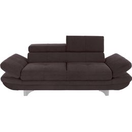 Polstergarnitur COTTA "Enterprise", braun (mud), B:214cm, Sitzm&ouml;bel-Sets, Set bestehend aus: 2-Sitzer mit Kopfteilverstellung & Hocker