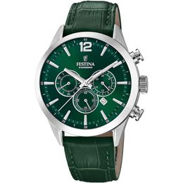 Chronograph Festina "Timeless Chronograph", dunkelgr&uuml;n, Armbanduhren, Herren, Chronograph, Quarzuhr, Armbanduhr, Herrenuhr, Lederarmband, Datum,Stoppfunktion