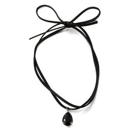 Kette mit Anh&auml;nger "Schmuck Geschenk Kupfer Textil Halsschmuck Halskette Tropfen", silberfarben, schwarz, ANISTON JEWELRY & WATCHES, Halsketten, Damen, Kupfer Textil, L: 80 B: 3mm, Kupfer, Textil, Made in Germany - mit Glasstein, B:3mm