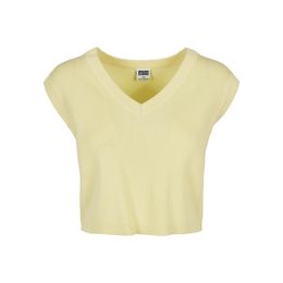 Rundhalspullover Urban Classics "Urban Classics Damen Ladies Short Knittd Slip On", Damen, Gr. XXL, gelb (softgelb), 35% Polyacryl, 35% Viskose, 30% Polyamid, unifarben, loose fit, V-Ausschnitt, Pullover Rundhalspullover