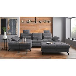 Ecksofa OTTO HOME "Costello L-Form, B: 301 cm mit Sitztiefen-, Armteilverstellung &", grau, B:301cm H:89cm T:176cm, 100% Polyester;Samtoptik (100% Polyester), Sofas, Ecksofa, 3 Nierenkissen, optional Bettfunktion & Bettkasten