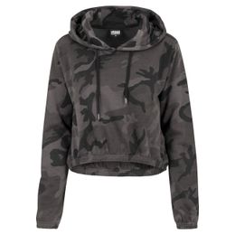 Rundhalspullover Urban Classics "Urban Classics Damen Ladies Camo Cropped Hoody", Damen, Gr. S, schwarzcamouflage, 60% Baumwolle, 40% Polyester, loose fit, ohne Ausschnitt, Pullover Rundhalspullover