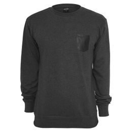 Rundhalspullover Urban Classics "Urban Classics Herren Contrast Pocket Crewneck", Herren, Gr. XS, charcoal, leather, 60% Baumwolle, 40% Polyester, unifarben, normal, Rundhals, Pullover Rundhalspullover