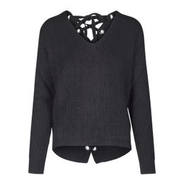 Rundhalspullover Urban Classics "Urban Classics Damen Ladies Back Lace Up Sweater", Damen, Gr. 4XL, schwarz, 100% Polyacryl, unifarben, loose fit, V-Ausschnitt, Pullover Rundhalspullover
