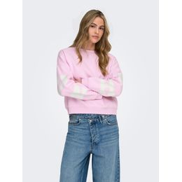 Sweatshirt Only "ONLSWEAT L/S BACK/SLEEVE PRINT SWT NOOS", Damen, Gr. S, rosa (winsome orchid detail:birch houston print), Sweatware, Obermaterial: 60% Baumwolle, 40% Polyester, loose fit normal, Rundhals, Rippb&uuml;ndchen, Sweatshirts Sweatshirt, Baumwollmischung, loose fit