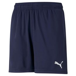 Trainingsshorts Puma "TEAMRISE TRAINING SHORTS JR", Kinder, Gr. 164, N-Gr, blau (peacoat, Puma wei&szlig;), Interlock, Obermaterial: 100% Polyester, unifarben, regular fit kniebedeckend, Hosen, aus Interlock-Material, mit Rei&szlig;verschluss, kniebedeckender Schnitt