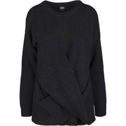 Rundhalspullover Urban Classics "Urban Classics Damen Ladies Wrapped Sweater", Damen, Gr. M, schwarz, 100% Polyacryl, unifarben, loose fit, Rundhals, Pullover Rundhalspullover