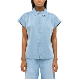 Kurzarmbluse Mustang "Damen Style Jazmine", Damen, Gr. 40, blau 300, Web, 72% Lyocell, 28% Baumwolle, unifarben, loose fit, Blusen