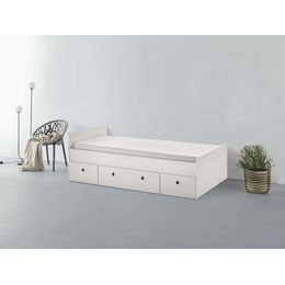 Stauraumbett Arthur Berndt "Rosanna, Jugendbett mit viel Stauraum, 2 Breiten (90cm + 120cm)", wei&szlig;, B:97cm H:70cm L:204cm, Betten, Stauraumbett, mit Melamin-Oberfl&auml;che, 3 Schubk&auml;sten auf Rollen, MADE IN GERMANY