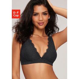 Bralette-BH Lascana "Cara", Damen, Gr. 65, Cup F, schwarz, Spitze, Obermaterial: 88% Polyamid, 12% Elasthan, BHs, ohne B&uuml;gel im edlen High-Apex Design &ndash; auch ideal f&uuml;r gro&szlig;e Gr&ouml;&szlig;en