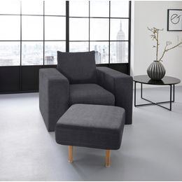 Sessel "Looksv", blau (dunkelblau), B:112cm H:96cm T:107cm, LOOKS by Wolfgang Joop, Sessel, Sessel, Verwandlungssessel: aus Sessel wird Sessel mit Hocker