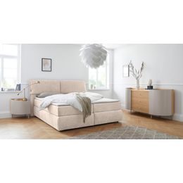 Boxspringbett OTTO HOME "Jenson", beige, B:208cm L:225cm, Struktur weich (85% Polyester/15% Nylon), Komplettbetten, Boxspringbett, in 4 Farben, 4 Breiten, 3 Matratzenarten in 2 H&auml;rtegraden, Topper