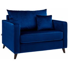 Loveseat Home Affaire "Renesse", blau, B:112cm H:74cm T:90cm, Luxus-Microfaser ALTARA NUBUCK (100% Polyester);Samtvelours 100% Polyester, Sessel, lose Kissen, Keder an Sitzkissen