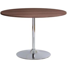 Esstisch OTTO HOME "Trompet", walnuss, chrom, walnuss, B:110cm H:75cm T:110cm, Tische, Esstisch, rund, &Oslash;110 cm, Tischplatte Hochglanz oder Holzoptik, Trompetenfu&szlig;