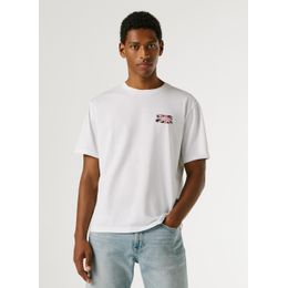 Langarmshirt Pepe Jeans "Small Flag", Herren, Gr. S, wei&szlig;, Jersey, Obermaterial: 100% Baumwolle, bedruckt, regular fit normal, Rundhals, Shirts Langarmshirt, aus reiner Baumwolle, Rundhals