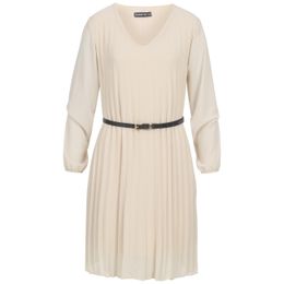 Shirtkleid CLOUD 5IVE "CLOUD 5IVE Cloud 5ive Pleated Dress with belt", Damen, Gr. XL, US-Gr&ouml;&szlig;en, beige, 100% Polyester, unifarben, normal, Kleider Shirtkleid