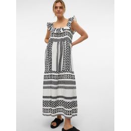 V&eacute;ro Moda Maxikleid VERO MODA "VMDICTHE SL ANKLE DRESS WVN GA", Damen, Gr. L, N-Gr, schwarz, Obermaterial: 100% Baumwolle, gemustert, regular fit kn&ouml;chellang, V-Ausschnitt, Kleider Maxikleid, Sommerkleid