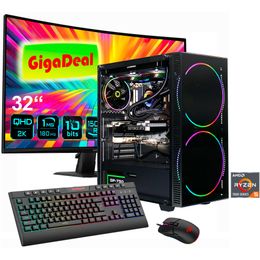 GAMEMAX Gaming-PC-Komplettsystem "GigaDeal Black Hole 2812 AMD Ryzen 5 7500F 32GB DDR5 1TB SSD RTX 5070", Energieeffizienz: G (A-G), schwarz, Microsoft Windows 11 Home (64 Bit), 32 GB RAM 1.000 GB SSD, Computer_Komplettsysteme, Windows 11, DDR5 RAM + Gigabyte GS32QCA LED-Monitor Curved, 80 cm 32"