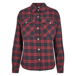 Langarmhemd Urban Classics "Urban Classics Damen Ladies Oversized Overshirt", Damen, Gr. S, US-Gr&ouml;&szlig;en, midnightnavy, rot, 100% Baumwolle, Hemden