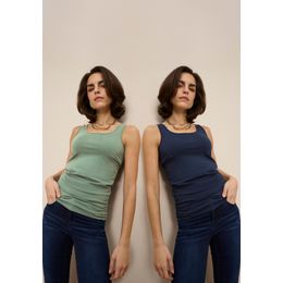 Tanktop Tamaris "im Set, aus elastischer Baumwollmischung", Damen, Gr. 34, navy, salbei, Single Jersey, Obermaterial: 95% Baumwolle, 5% Elasthan, unifarben, Basic, figurbetont h&uuml;ftbedeckend, Rundhals, Tops Tanktop, figurbetonte Passform, unifarben, h&uuml;ftbedeckende L&auml;nge