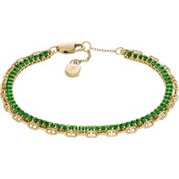 Armband Fossil "Schmuck Geschenk Metall Armkette Heritage", gold (gelbgoldfarben, gr&uuml;n, gr&uuml;n), Armb&auml;nder, Damen, 19cm, Metall, Armband, mit Glasstein