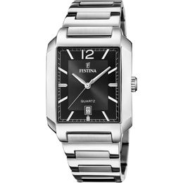 Quarzuhr Festina "On The Square", silber (silberfarben, schwarz), Armbanduhren, Damen, Quarzuhr, Armbanduhr, Herrenuhr, Damenuhr, Edelstahlarmband, Datum