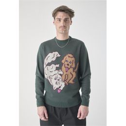 Sweatshirt Cleptomanicx "Cat & Dog", Herren, Gr. L, gr&uuml;n, 100% Baumwolle, mehrfarbig, normal, Rundhals, Sweatshirts Sweatshirt, mit lockerem Schnitt