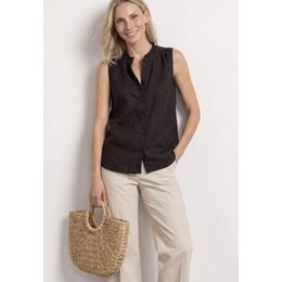 Blusentop Street One, Damen, Gr. 38, espresso braun, Web, 60% Leinen, 40% Baumwolle, unifarben, normal normal, Rundhals, abgesteppt, Blusen Blusentop, in Unifarbe