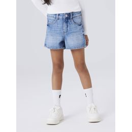 Jeansshorts name it "NKFROSE MOM DNM SHORTS 1141-MJ NOOS", M&auml;dchen, Gr. 128, N-Gr, medium blau denim, Denim/Jeans, Obermaterial: 100% Baumwolle, unifarben, kurz, Jeans Jeansshorts, Baumwolle, high waist, Used Look