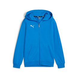 Kapuzensweatjacke Puma "TEAMGOAL CASUALS HOODED JACKET JR", Kinder, Gr. 128, ignite blau, Puma wei&szlig;, Sweatware, Obermaterial: 100% Baumwolle, unifarben, regular fit normal, angesetztes B&uuml;ndchen, Sweatjacken, mit Kapuze, f&uuml;r Fu&szlig;ball, mit Rei&szlig;verschluss, Regular Fit