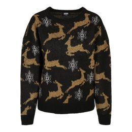 Rundhalspullover Urban Classics "Urban Classics Damen Ladies Oversized Christmas Sweater", Damen, Gr. L, schwarz, gold, 70% Polyacryl, 20% Polyester, 10% metallisiertes Garn, unifarben, oversize, Rundhals, Pullover Rundhalspullover