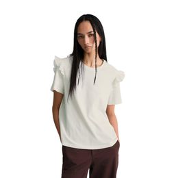 Marc O'Polo T-Shirt MARC O'POLO DENIM "mit Popline-R&uuml;schen am Arm", Damen, Gr. L, silky wei&szlig;, Obermaterial: 100% Baumwolle, unifarben, Basic, regular fit, normaler Saum, Shirts T-Shirt