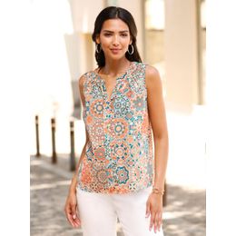 Blusentop Classic Basics, Damen, Gr. 42, apricot, salbei, bedruckt, 100% Polyester, bedruckt, gemustert, mehrfarbig, V-Ausschnitt, Blusen Blusentop