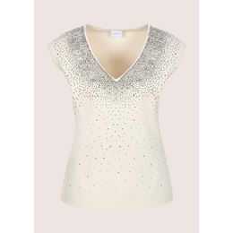 Madeleine Mode Kurzarmshirt MADELEINE "Shirt Elegantes Shirt mit V-Ausschnitt, &auml;rmellos", Damen, Gr. 34, wei&szlig; (perlwei&szlig;), Obermaterial: 70% Viskose CV. 20% Polyester PES. 10% Elasthan EL., Modern, tailliert, V-Ausschnitt, Shirts, Strass-Dekoration