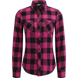 Langarmhemd Urban Classics "Urban Classics Damen Ladies Turnup Checked Flanell Shirt", Damen, Gr. L, US-Gr&ouml;&szlig;en, wildviolet, schwarz, 100% Baumwolle, normal, Hemden