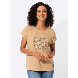 Kurzarmshirt Casual Looks "Shirt", Damen, Gr. 36, beige (camel, ecru, bedruckt), 100% Baumwolle, gemustert, mehrfarbig, Rundhals, Shirts