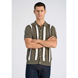 Poloshirt LINDBERGH "Cardigan (Kurzarm) Relaxed Fit", Herren, Gr. L, gr&uuml;n (lt army), Obermaterial: 100% Baumwolle, gestreift, l&auml;ssig geschnitten, Rundhals, Shirts