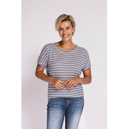 Rundhalsshirt Zhrill "RAHEL T-Shirt", Damen, Gr. L, wei&szlig; (blau), Single Jersey, Obermaterial: 50% Polyester, 50% Viskose, washed, regular fit normal, Rundhals, Shirts Rundhalsshirt, Regular Fit, Kurzarm-Design, vorgewaschene Optik
