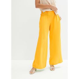 bonprix Marlenehose aus luftigem Leinen-Mix, gelb, Gr.54, Stylische Marlene-Hose mit Bequembund und bequemer Passform, aus Leinen,Viskose