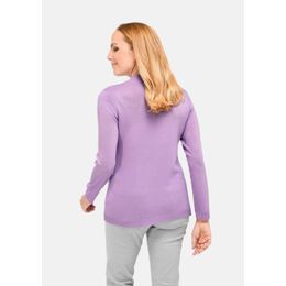 Rundhalspullover GOLDNER "Eleganter Ajourpullover mit Stehbund", Damen, Gr. 52, lila (flieder), Obermaterial: 100% Polyacryl PAN., eng, Pullover Rundhalspullover, aufwendiger Ajourstrick in Zopfoptik