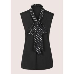 Madeleine Mode Kurzarmshirt MADELEINE "Jerseyshirt Elegantes Blusenshirt mit Schluppe", Damen, Gr. 38, schwarz (schwarz, wollwei&szlig;), Obermaterial: 95% Viskose CV. 5% Elasthan EL., Modern, gerade, V-Ausschnitt, Shirts, Gepunktete Schluppe