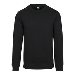 Rundhalspullover Urban Classics "Urban Classics Herren Basic Terry Crew", Herren, Gr. L, schwarz, 65% Baumwolle, 35% Polyester, unifarben, normal, Rundhals, Pullover Rundhalspullover