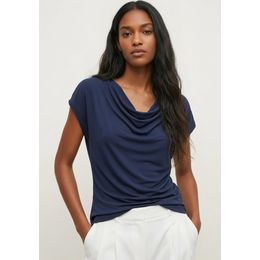 Kurzarmshirt Tamaris, Damen, Gr. 34, navy, Single Jersey, Obermaterial: 95% Viskose, 5% Elasthan, unifarben, l&auml;ssig geschnitten h&uuml;ftlang, Wasserfallausschnitt, angeschnitten, Shirts, mit flie&szlig;endem Wasserfallausschnitt, l&auml;ssig geschnitten